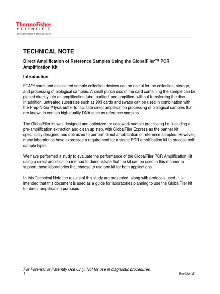 Amplification Reference Samples Globalfiler Techical Note | PDF ...