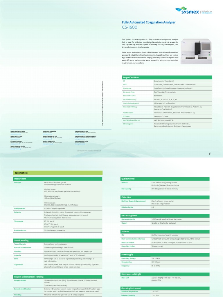 07 Brosur CS-1600 - P | Download Free PDF | Coagulation | Tissue (Biology)