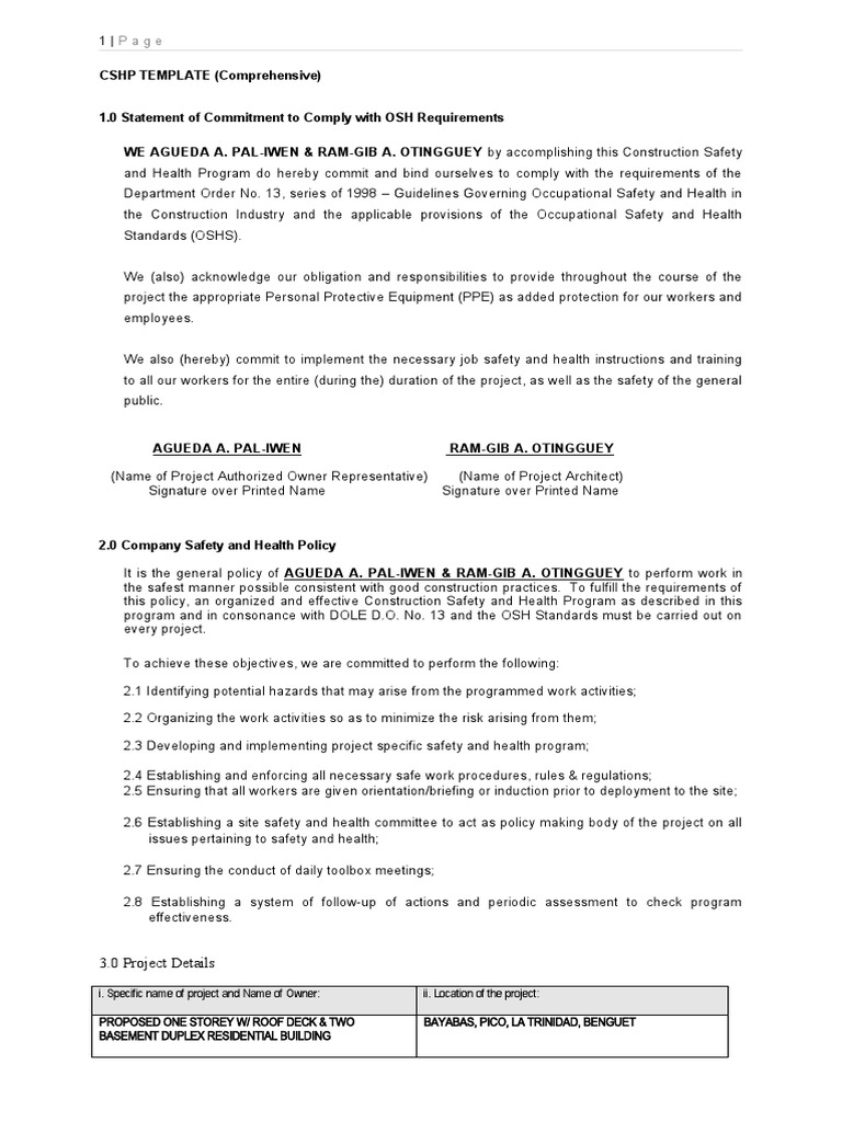 Comprehensive CHSP Template | Download Free PDF | Occupational Safety ...