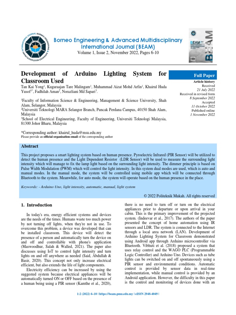 Development of Arduino Lighting System For Classroom Used | PDF ...
