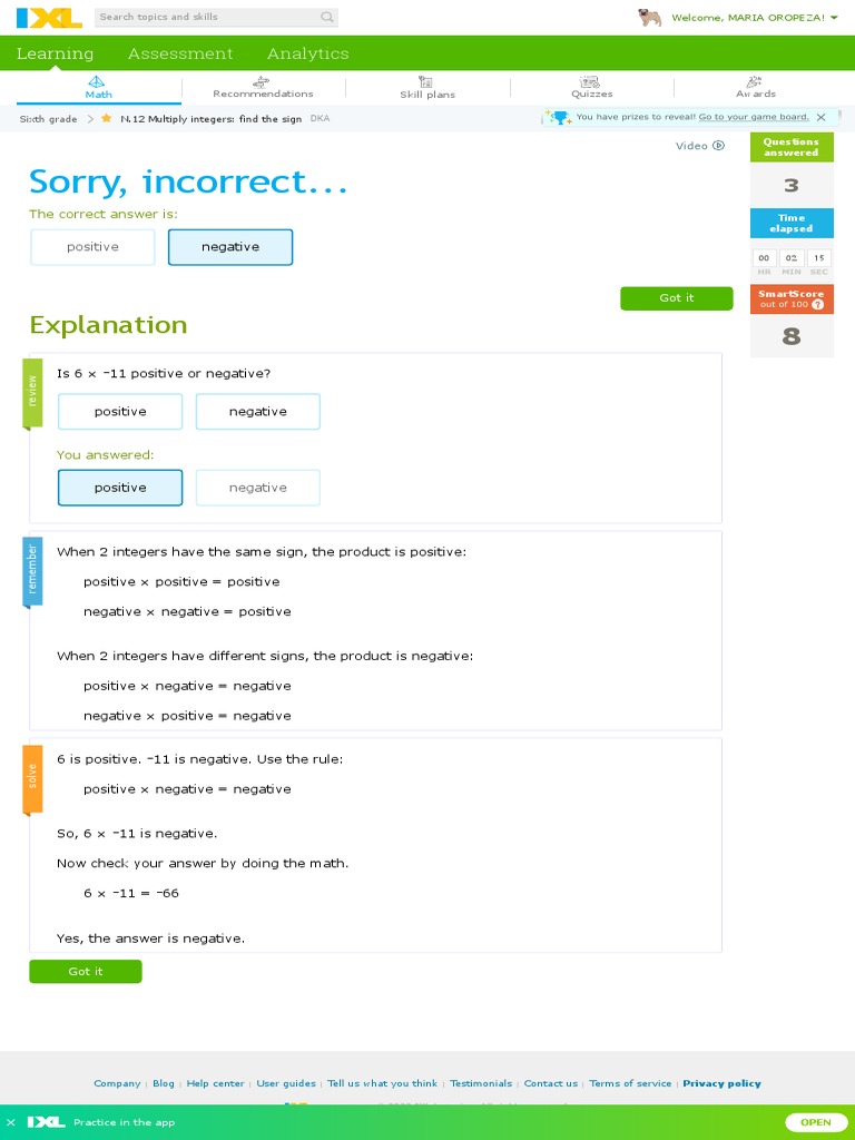 IXL Multiply Integers Find The Sign 6th Grade Math | PDF