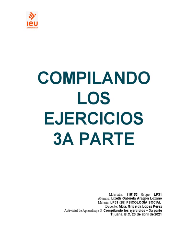 Actividad de Aprendizaje 3. Compilando Los Ejercicios 3a Parte | PDF ... Actividad de Aprendizaje 3. Compilando Los Ejercicios 3a Parte | PDF ...