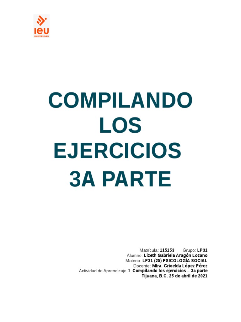 Actividad de Aprendizaje 3. Compilando Los Ejercicios 3a Parte | PDF | Conflicto (proceso) | Familia