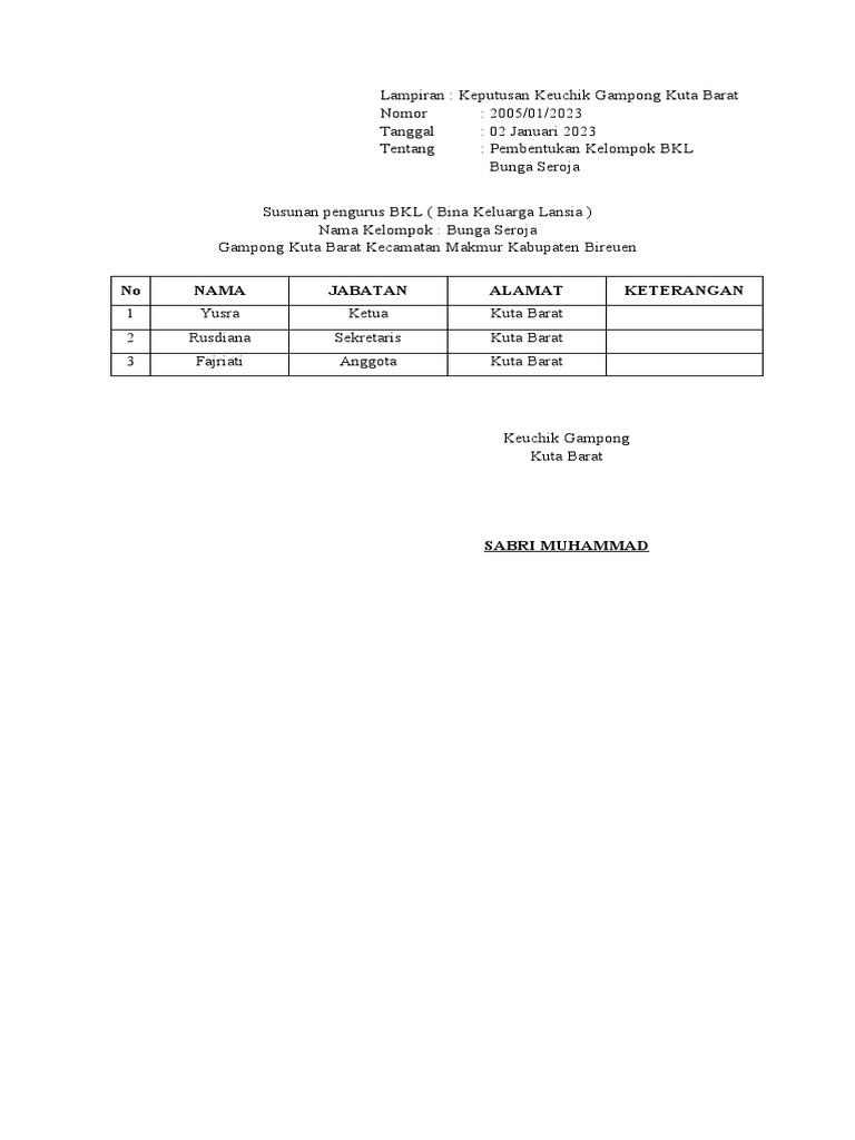 Susunan Pengurus BKL | PDF