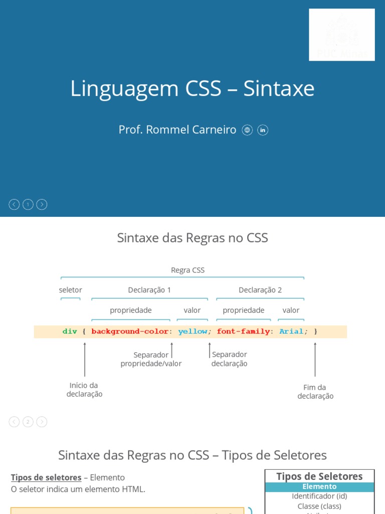 Sintaxe CSS - Seletores e tipos de declarações em | PDF | Html ...