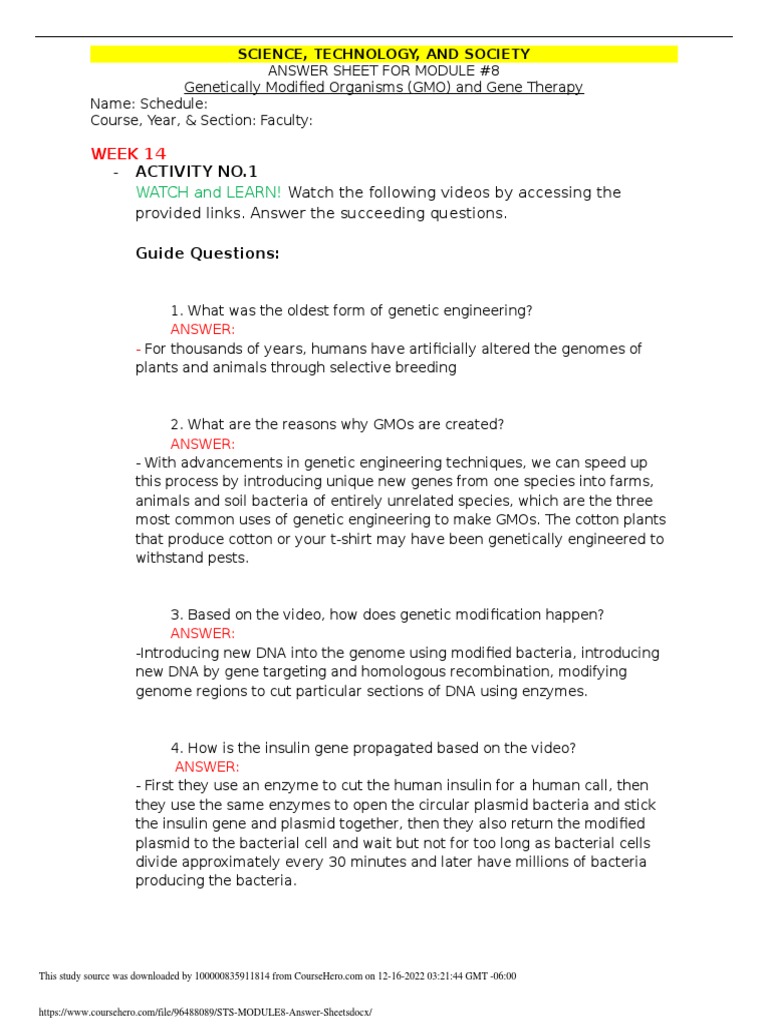 STS Module8 | PDF | Genetically Modified Organism | Gene Therapy