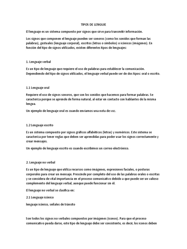 Tipos de Lenguje | PDF | Comunicación no verbal | Comunicación