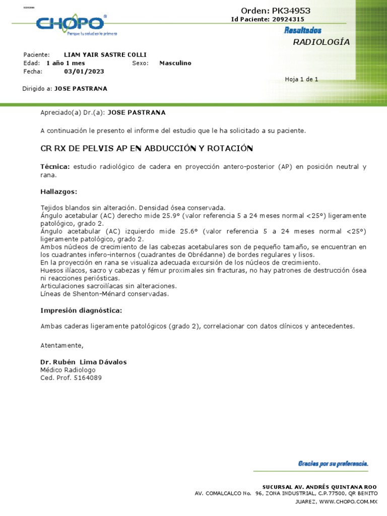 Técnica: Estudio Radiológico de Cadera en Proyección Antero-Posterior ...