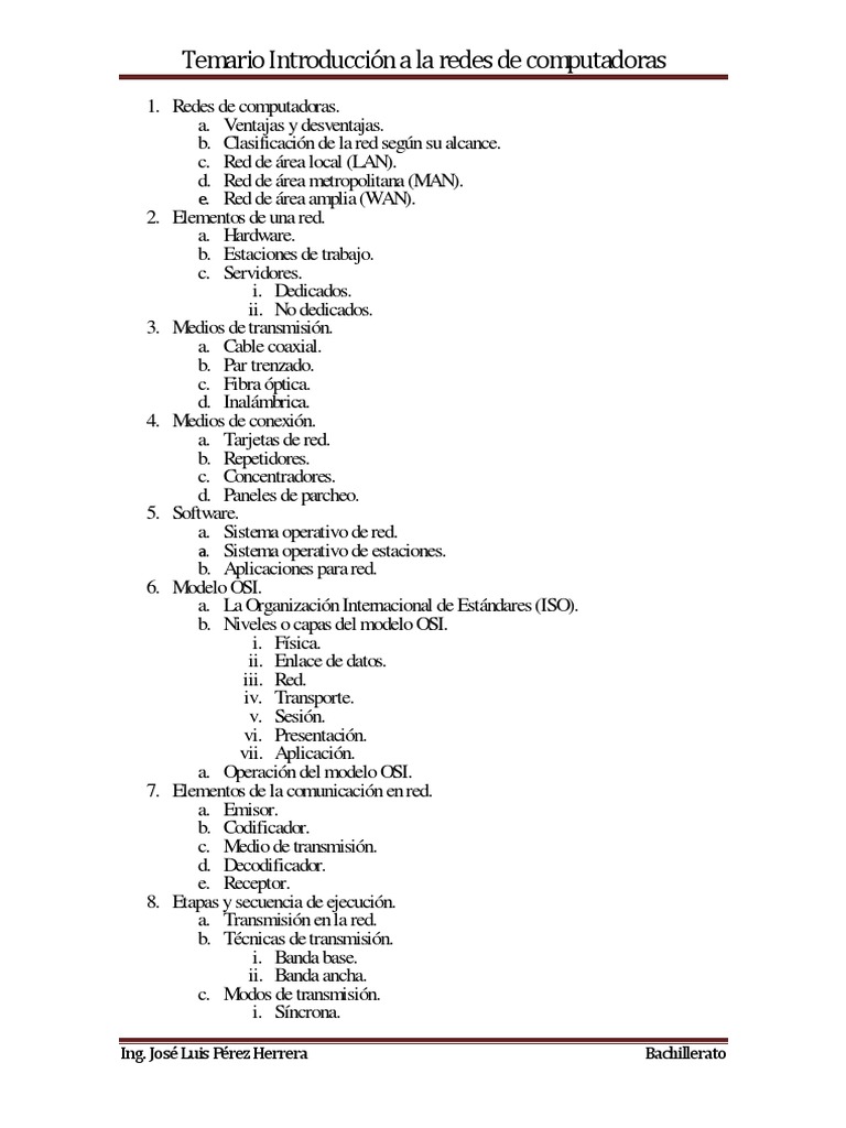 Temario Introduccion A La Redes de Computadoras | PDF | Red de computadoras | Modelo osi