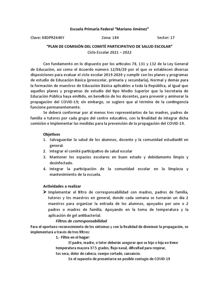 Pla de Salud Comision | PDF | Educación primaria | Educación de la primera infancia