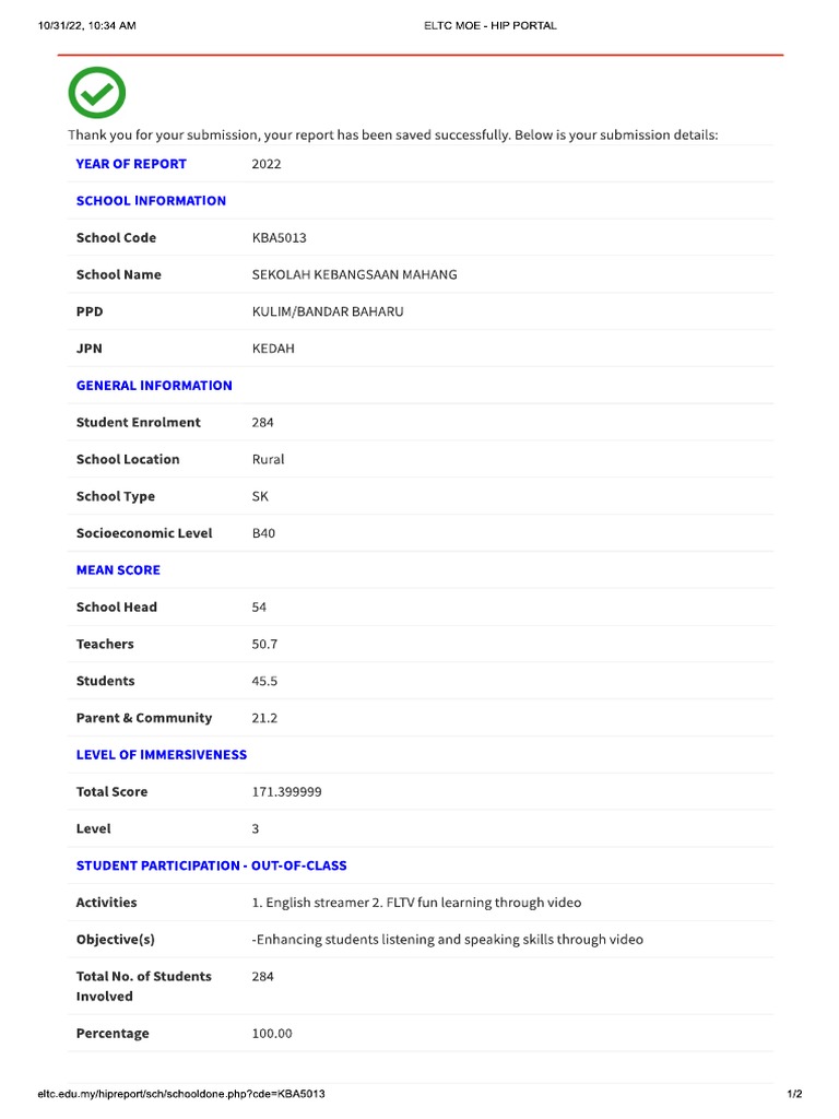 Eltc Moe Hip Online Report Pdf