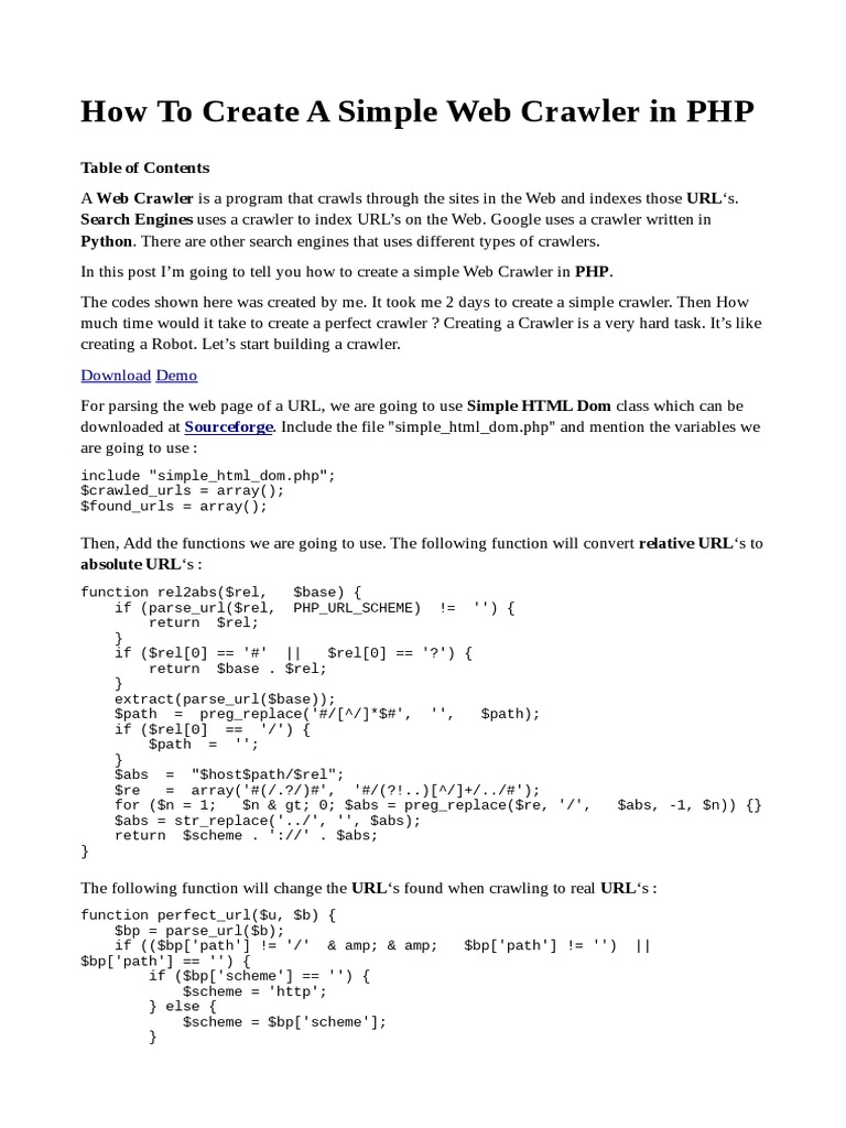 How To Create A Simple Web Crawler in PHP | PDF | World Wide Web | Internet & Web