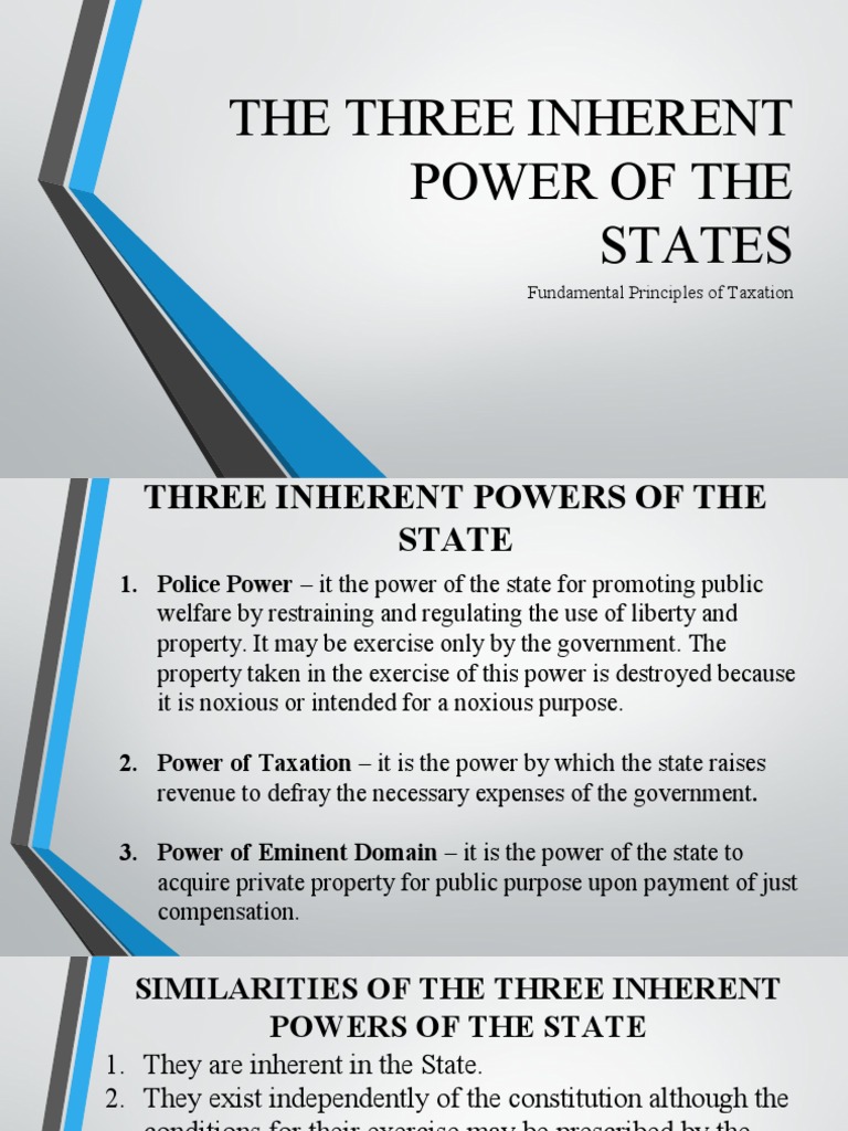 Three Inherent Powers of the State | PDF | Eminent Domain | Taxes