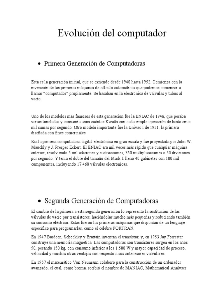 Evolución Del Computador | PDF | Microprocesador | Circuito integrado