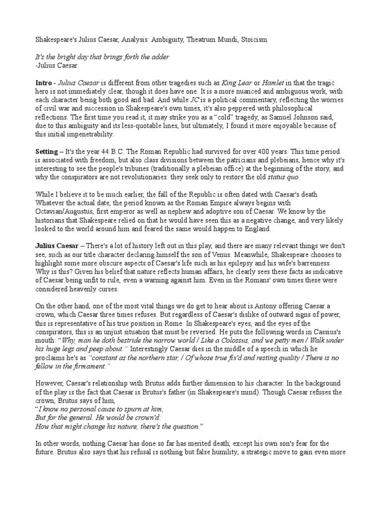 Shakespeare's Julius Caesar Analysis: Ambiguity, Theatrum Mundi ...