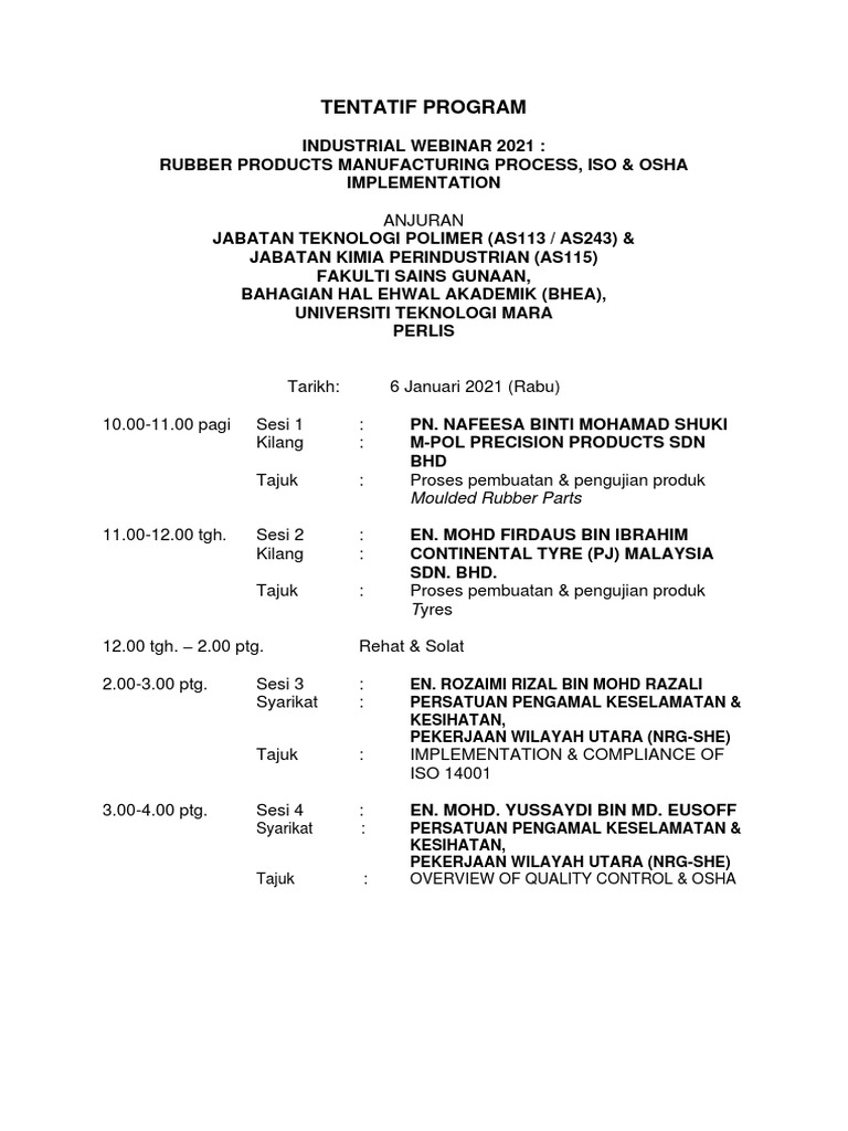 Tentatif Program WEBINAR JAN2021 | PDF