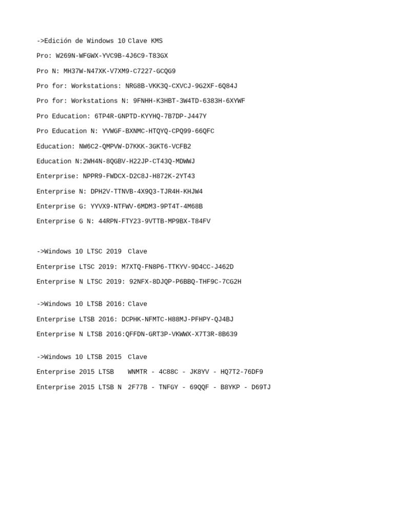 CLAVES DE PRODUCTOS WINDOWS 10 | PDF