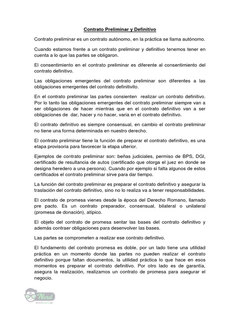 Contrato Preliminar y Definitivo | PDF | Derecho civil (sistema legal ...