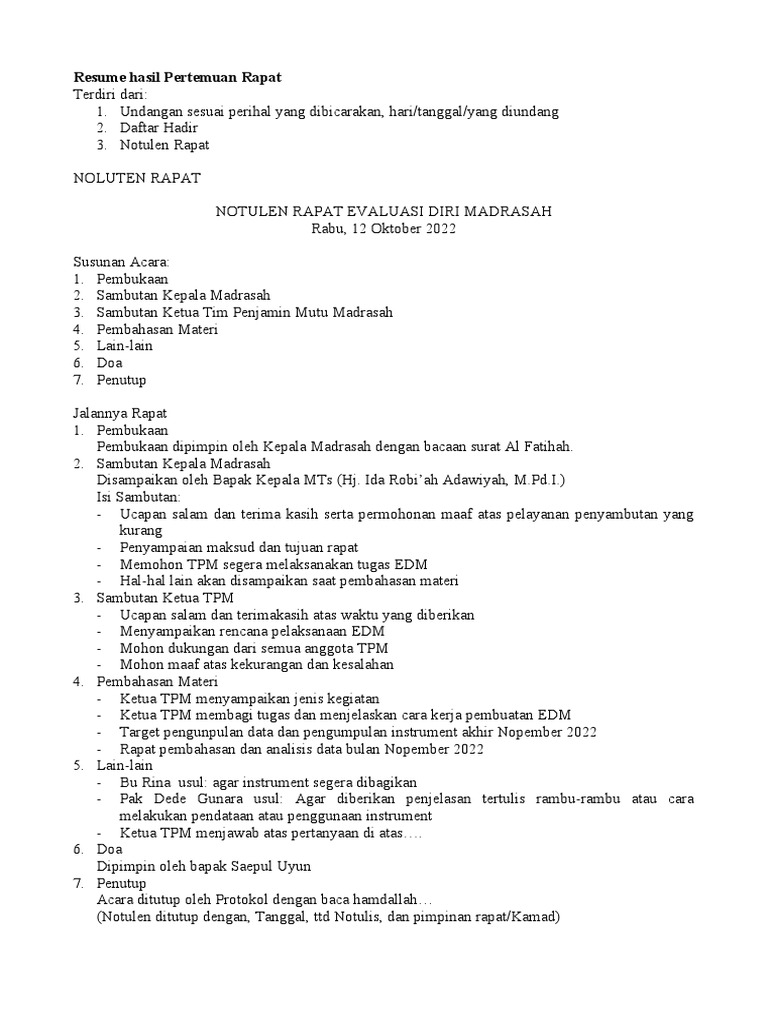 A.7 Resume Hasil Rapat EDM 2022 | PDF