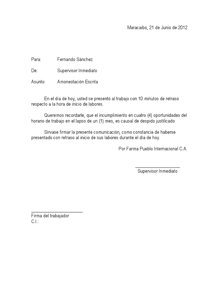Modelo Amonestación Por Retraso Hora de Llegada | PDF