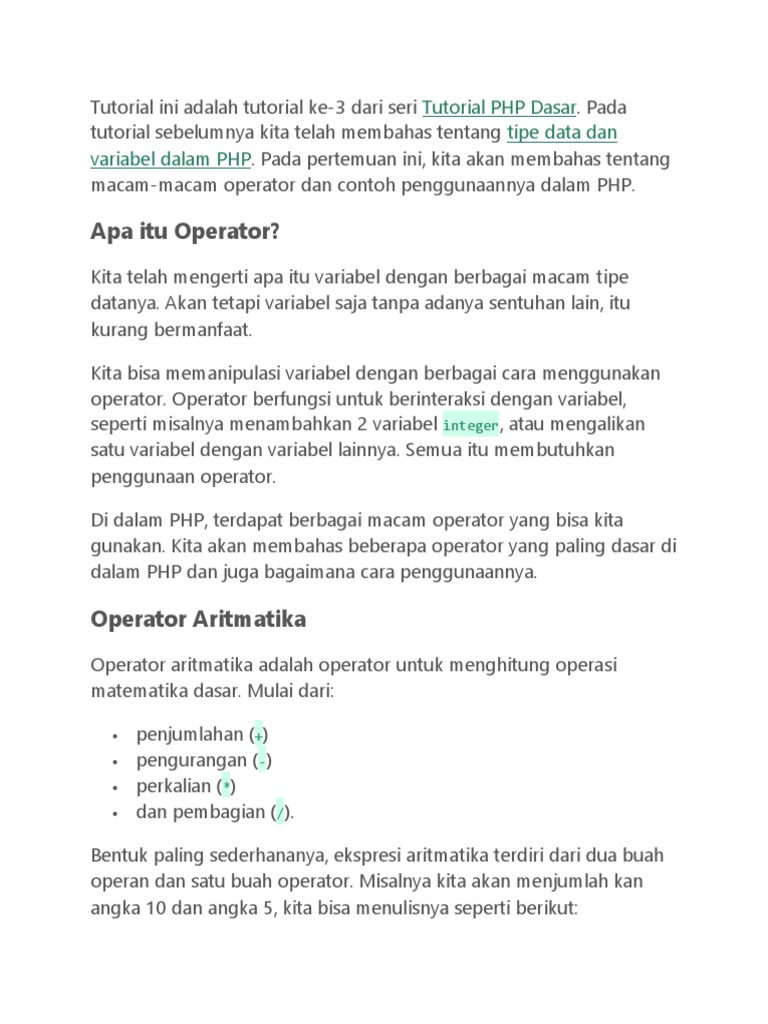 PHP-pertemuan Macam-Macam Operator | PDF