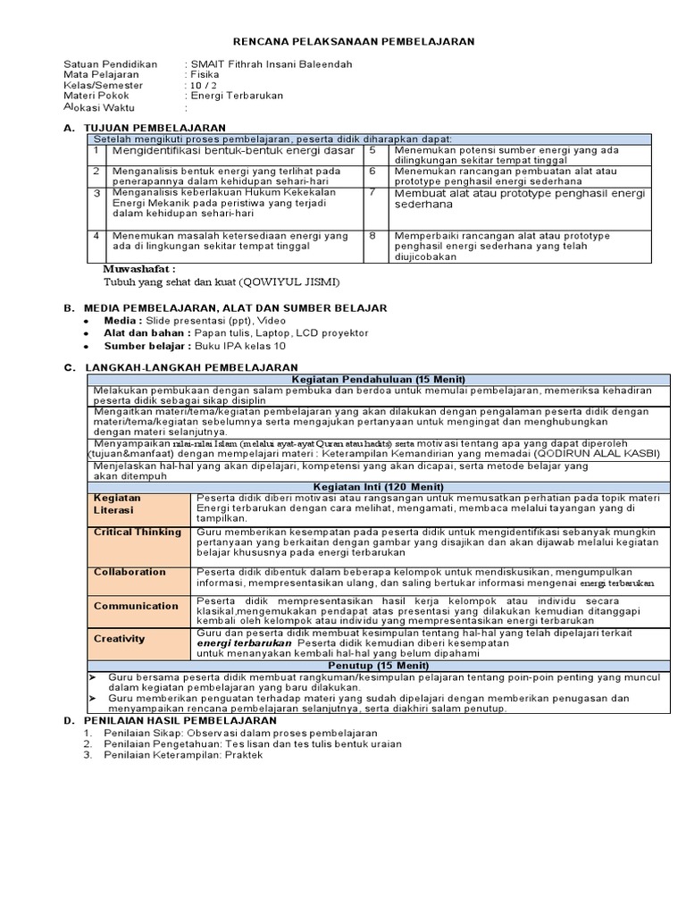 RPP 10 Energi Terbarukan | PDF