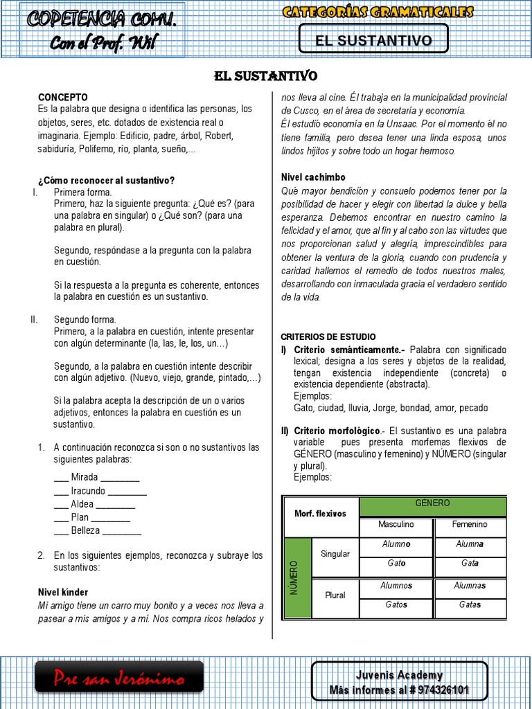 Batota 8 - El Sustantivo | PDF | Asunto (gramática) | Sustantivo