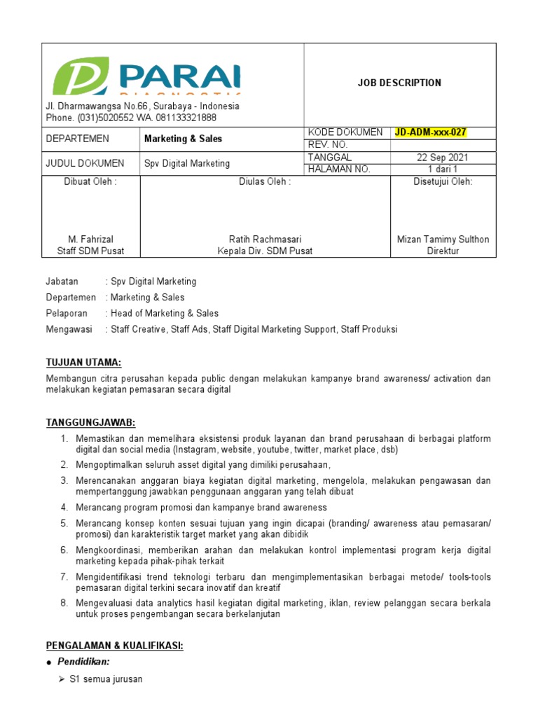 Job Desc Digital MKT | PDF