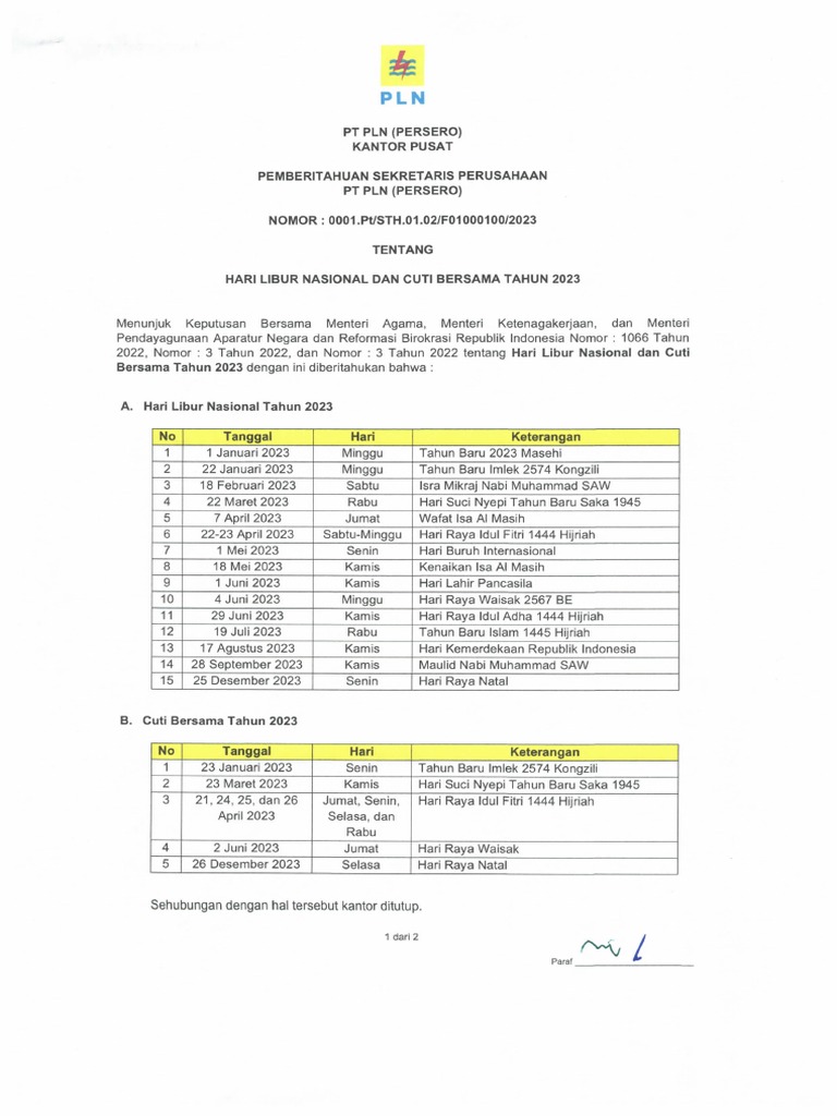 Libur Nasional PLN | PDF