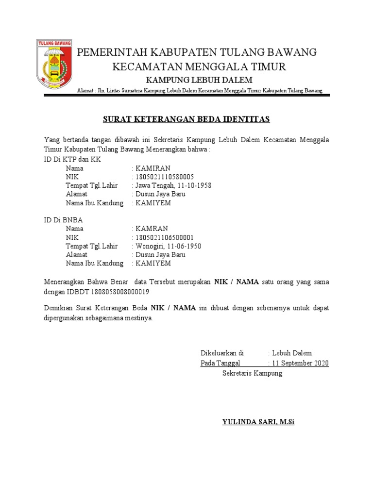 Surat Keterangan Bena Nik | PDF
