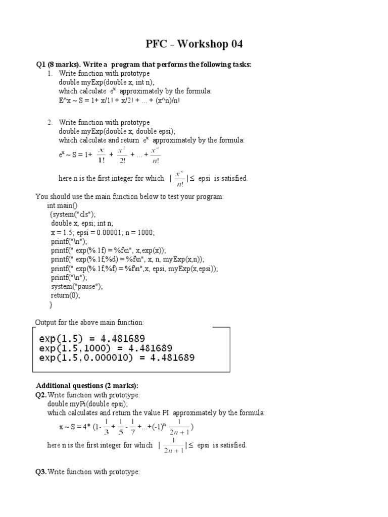 PFC - Workshop 04: Q1 (8 Marks) - Write A Program That Performs The Following Tasks | PDF ...