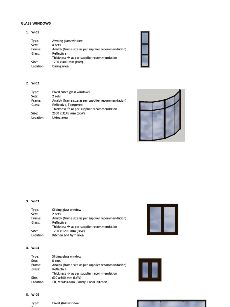 Glass Window and Door Specifications for Home Construction | PDF ...