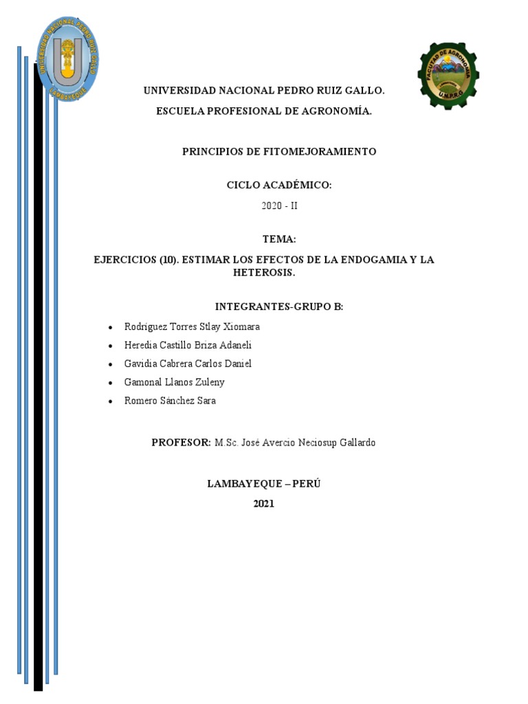 10 Ejercicios de Heterosis y Endogamia | PDF | Cigosidad | Endogamia