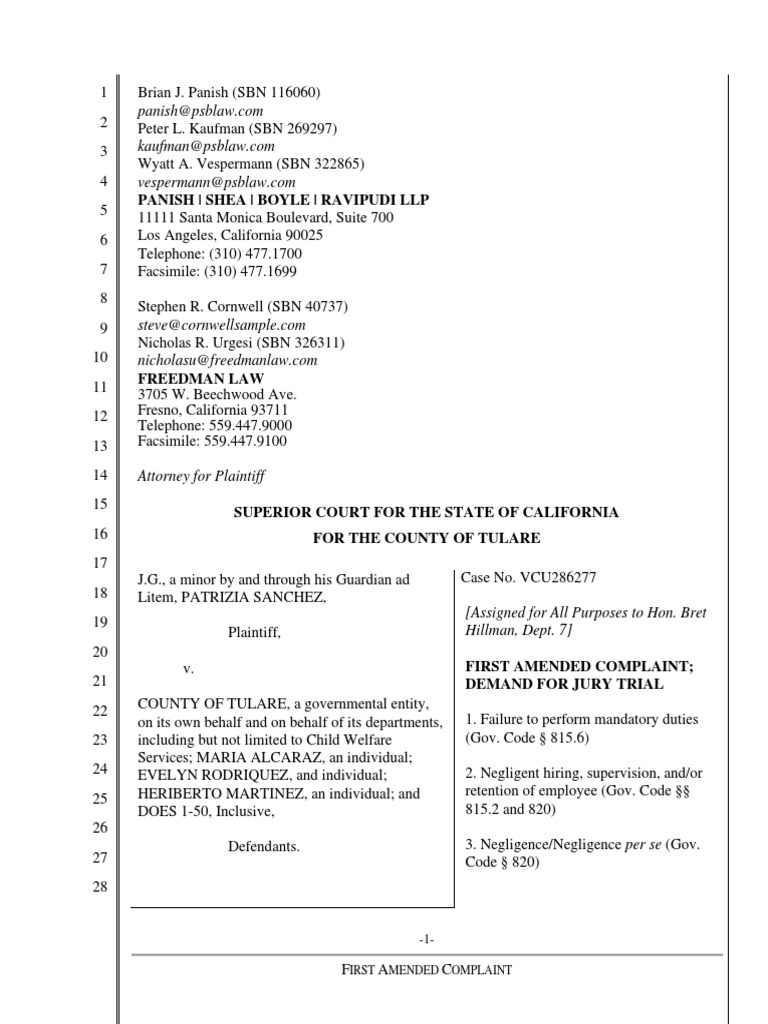 Complaint - J.G. v. Tulare County - FA - Redacted | PDF | Child ...