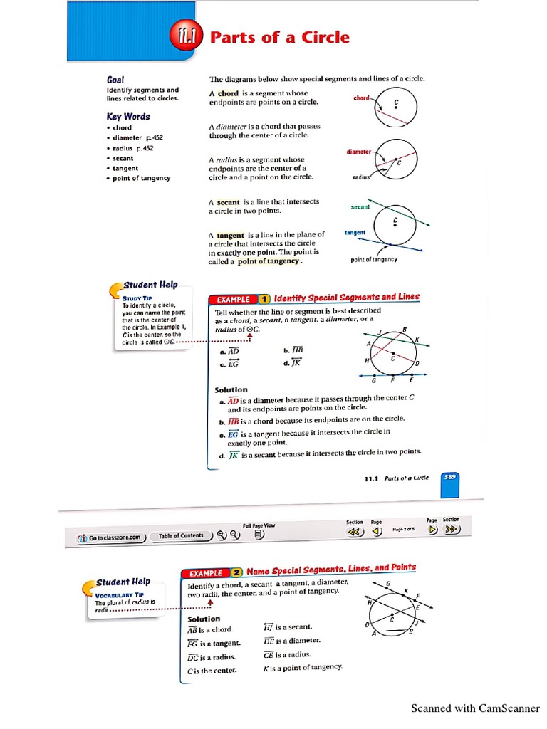 Parts of A Circle Worksheet Grade 8 | PDF