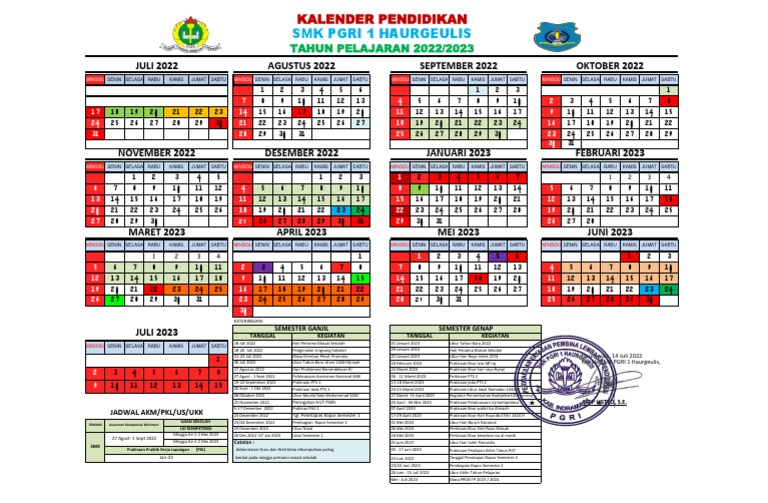 Kalender Pendidikan SMK PGRI 1 HGL Dan Hari Efektif 2022-2023 | PDF