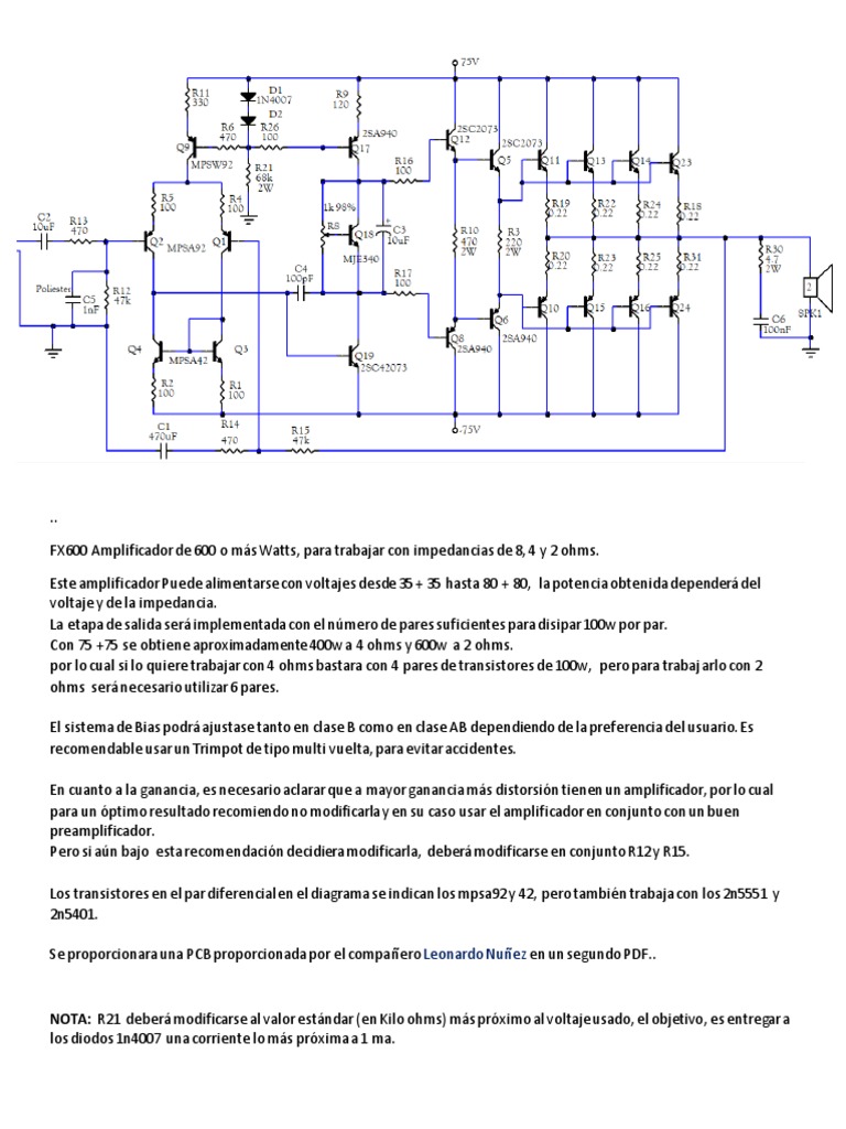 FX600 Amplificador de 600 o Más Watts | PDF