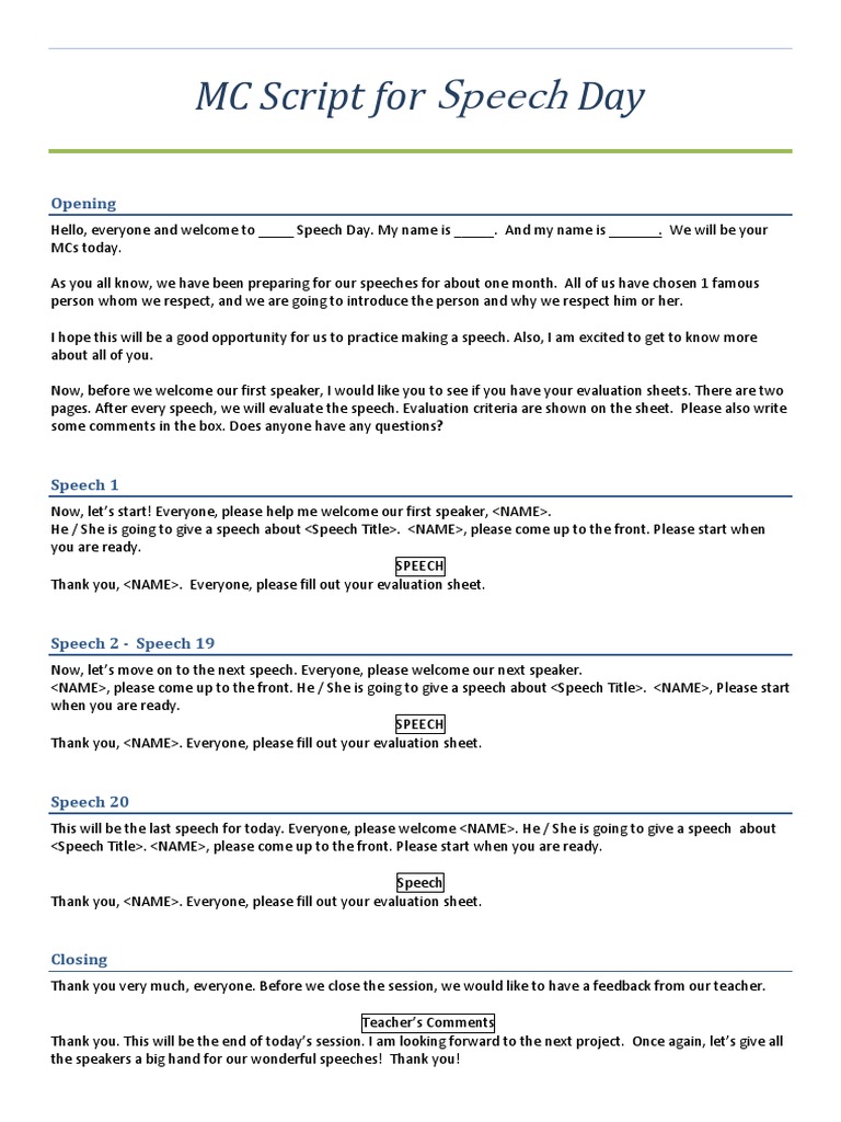 MC Script For Speech Day | PDF | Grammar | Rubric (Academic)