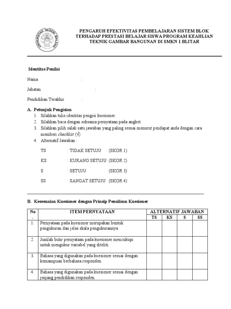 Expert Judgement Kuesioner | PDF