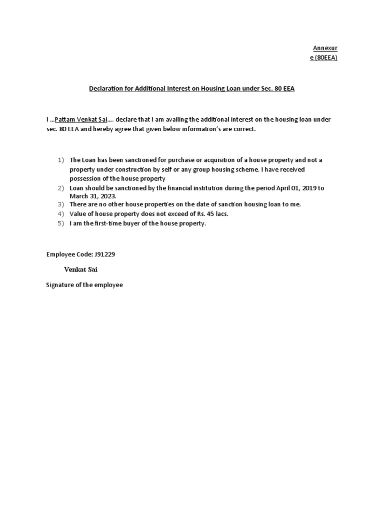 Annexure (80EEA) | PDF | Finance & Money Management