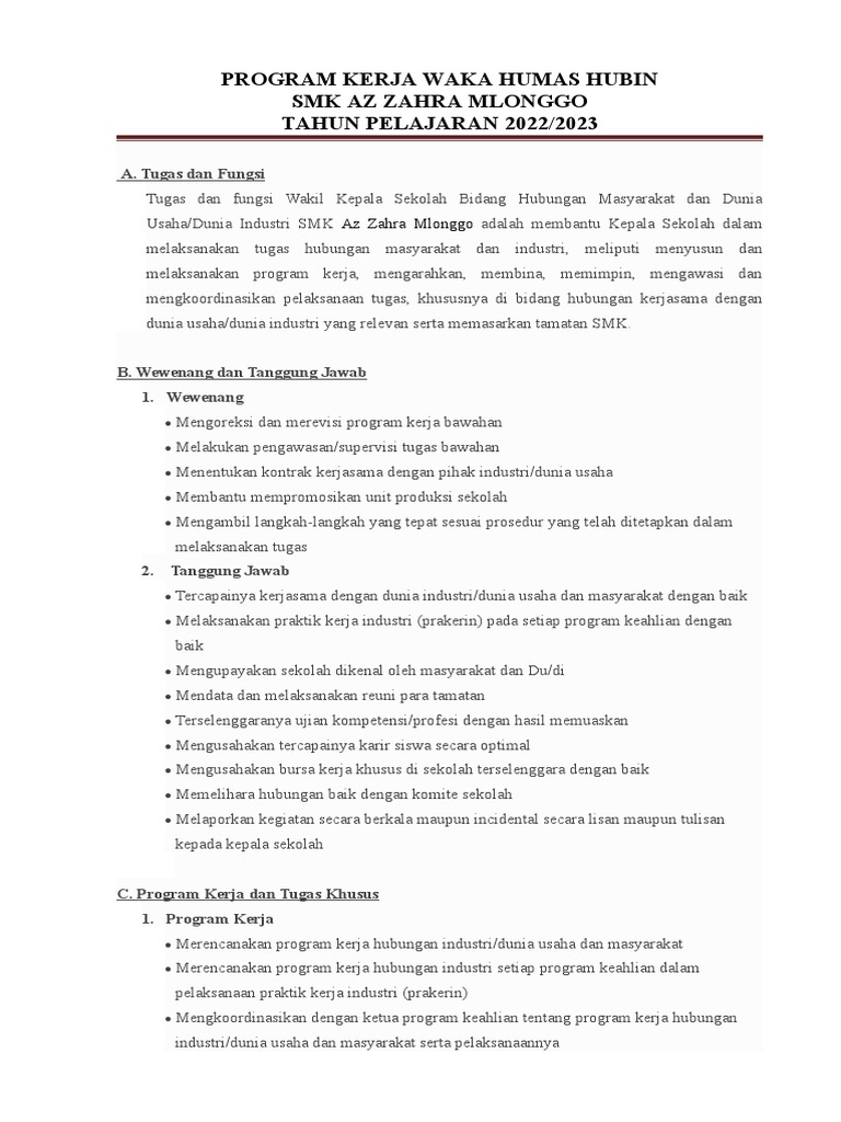 Program Kerja Waka Humas Hubin | PDF