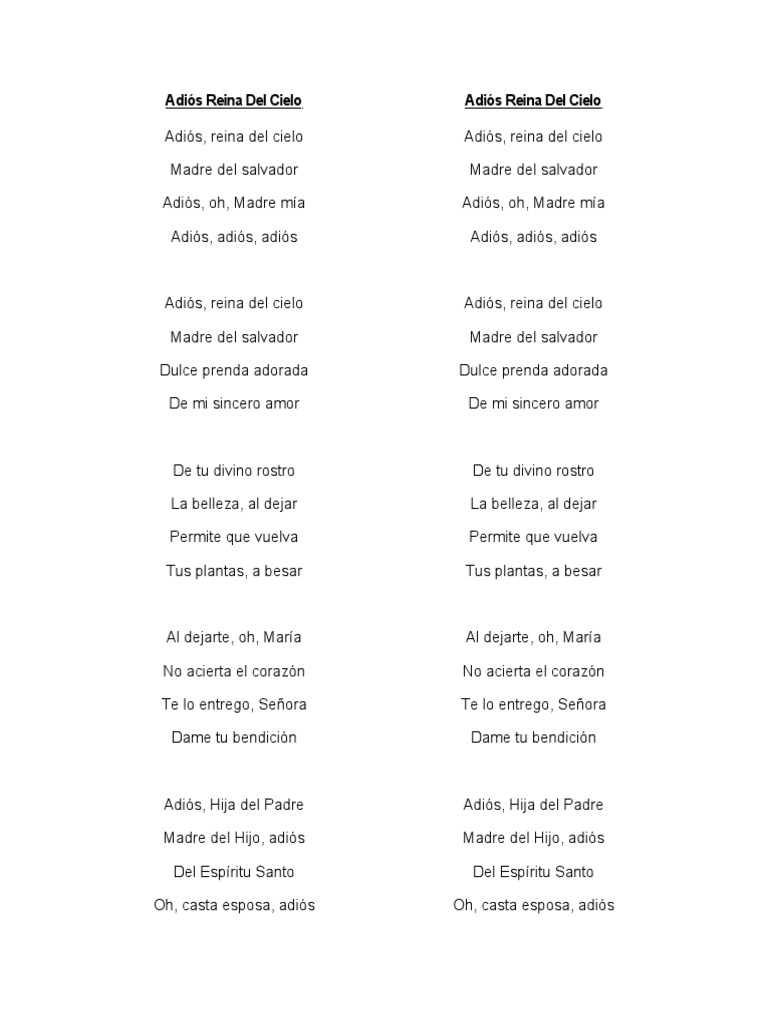 Adiós Reina Del Cielo | PDF | Oración | María, madre de Jesús