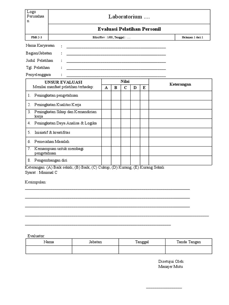 FM6.2-3 Evaluasi Pelatihan Personil | PDF
