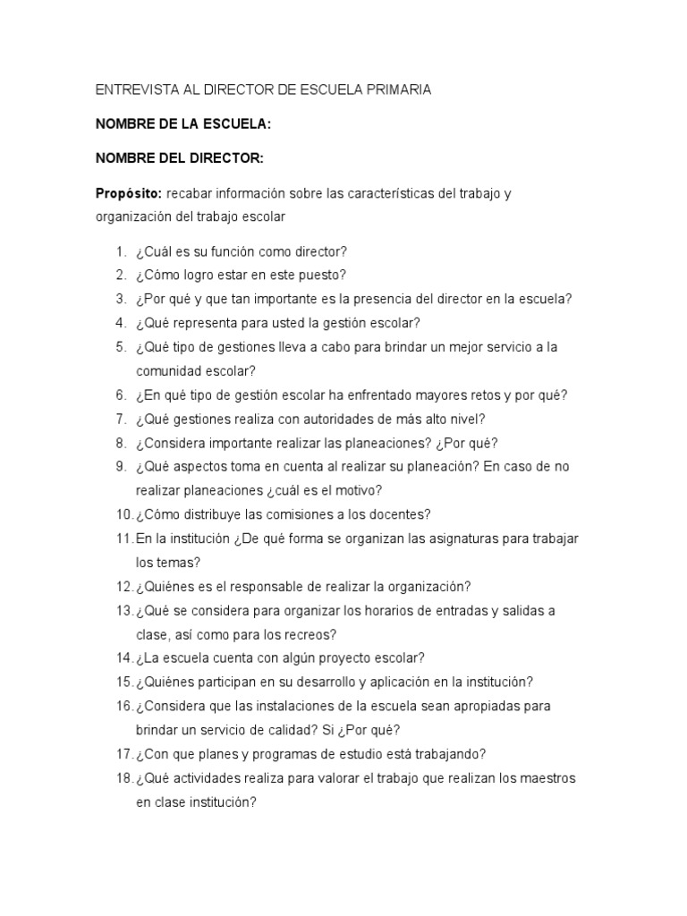 Entrevista Al Director de Escuela Primaria | PDF