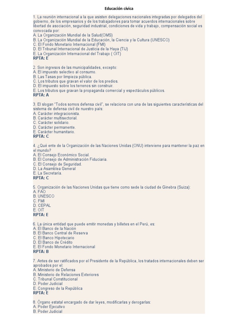Banco de Preguntas Educación Cívica | PDF | Constitución | Habeas corpus