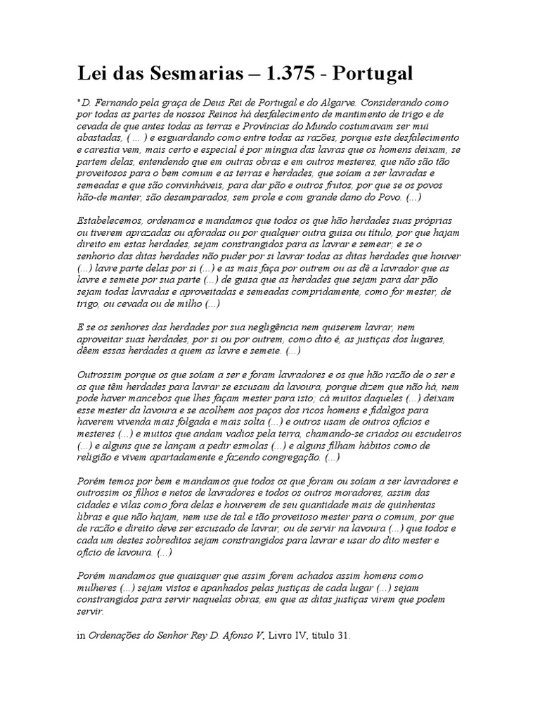 Lei Das Sesmarias | PDF