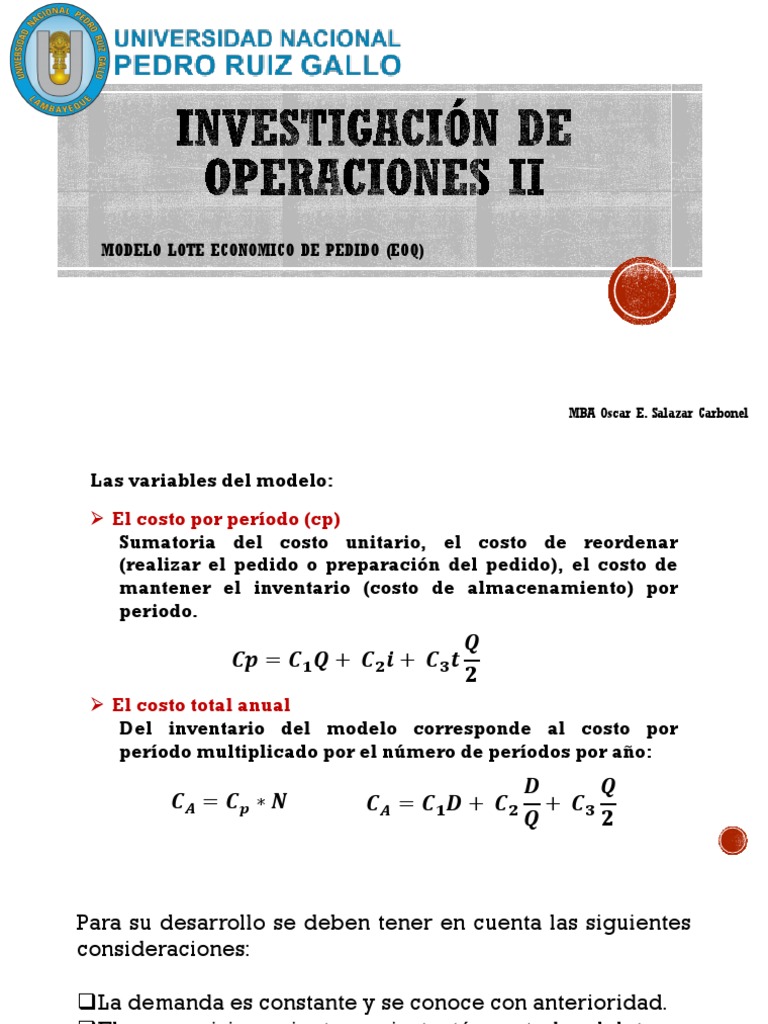 2 IO-II (Modelo EOQ) | PDF | Inventario | Matemáticas Aplicadas