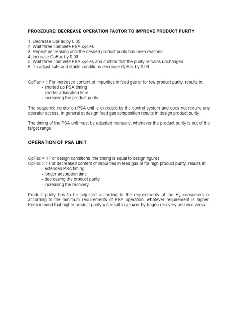 Operation of Psa Unit 3 | PDF