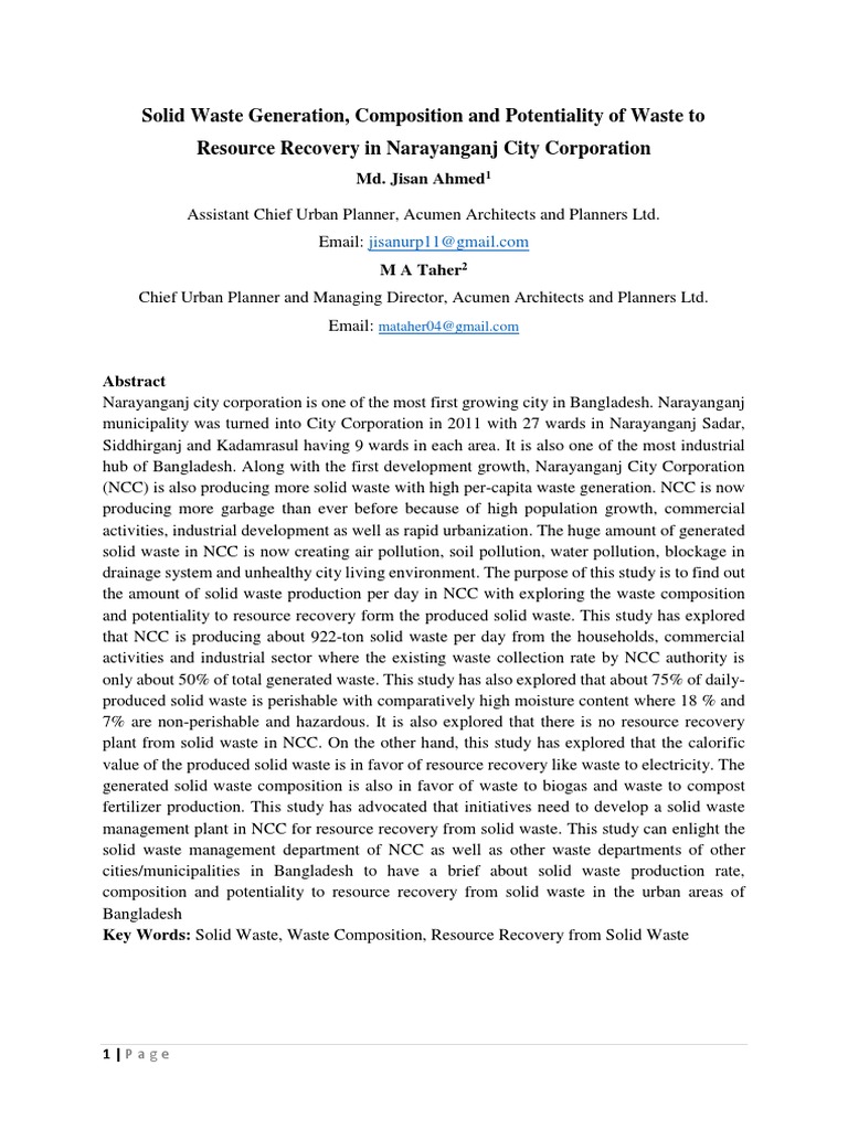 Solid Waste Generation, Composition and Potentiality of Waste To ...
