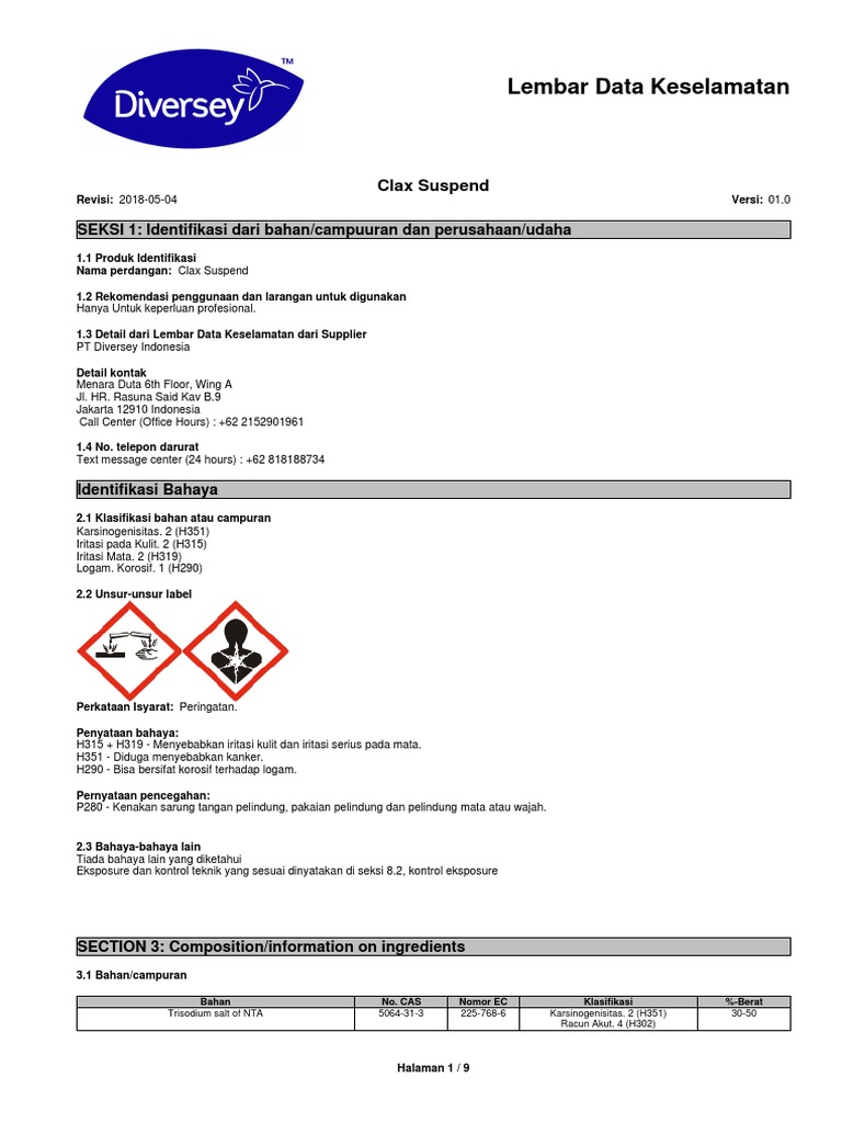 Lembar Data Keselamatan Clax | PDF